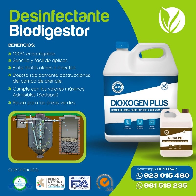 DIOXOGEN PLUS DESINFECTANTE PARA BIODIGESTOR – ECOSOLUCIONES PERU